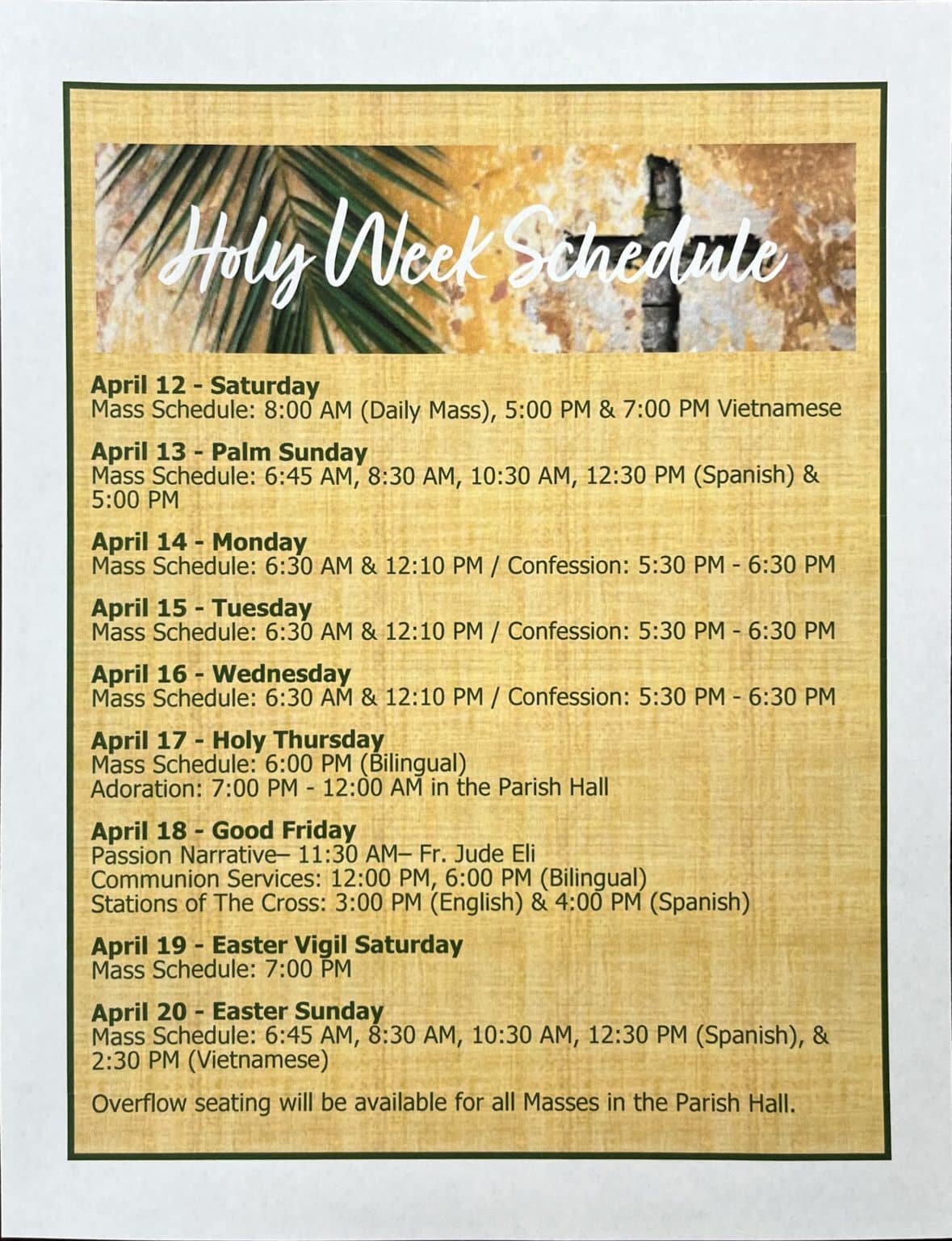 Holy Week Schedule 2025 | St. Francis Church